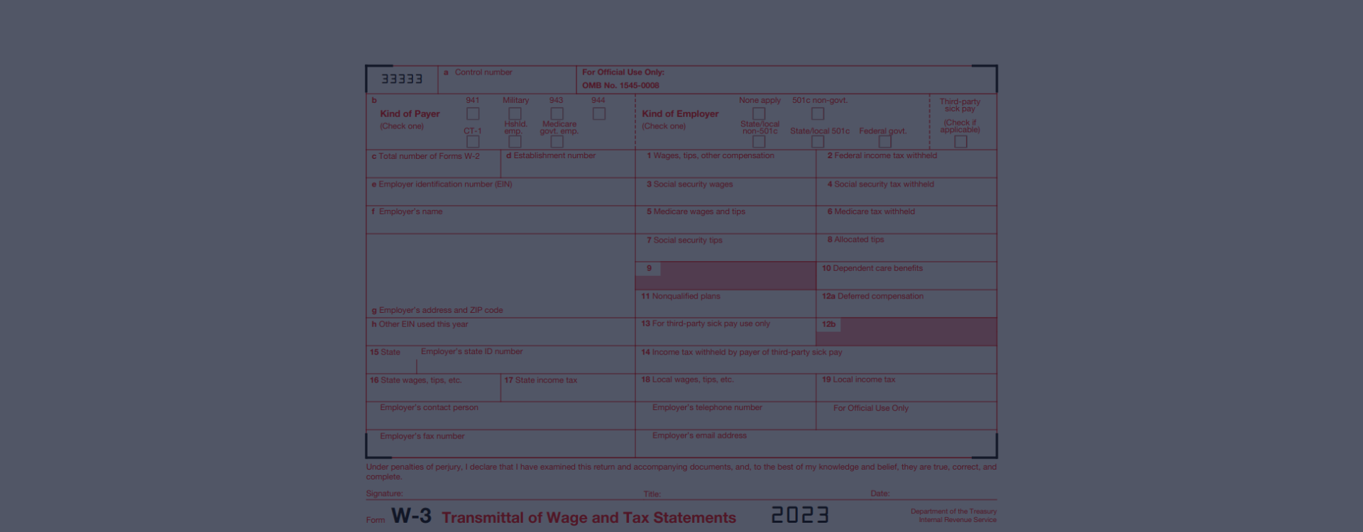 Form W3 Printable IRS W 3 Tax Form For 2023 Fillable PDF Online
